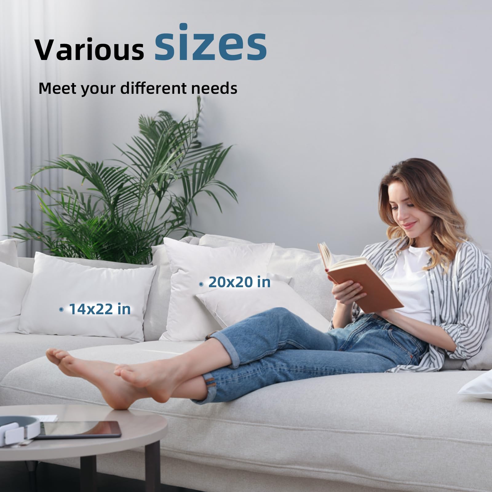 YSTHER Down Feather Throw Pillow Inserts 14x22 Set of 2 Firm Large Lumbar Pillows for Bed Decorative Couch Soft Pillows for Sleeping Indoor White Cotton Pillow Sofa Travel