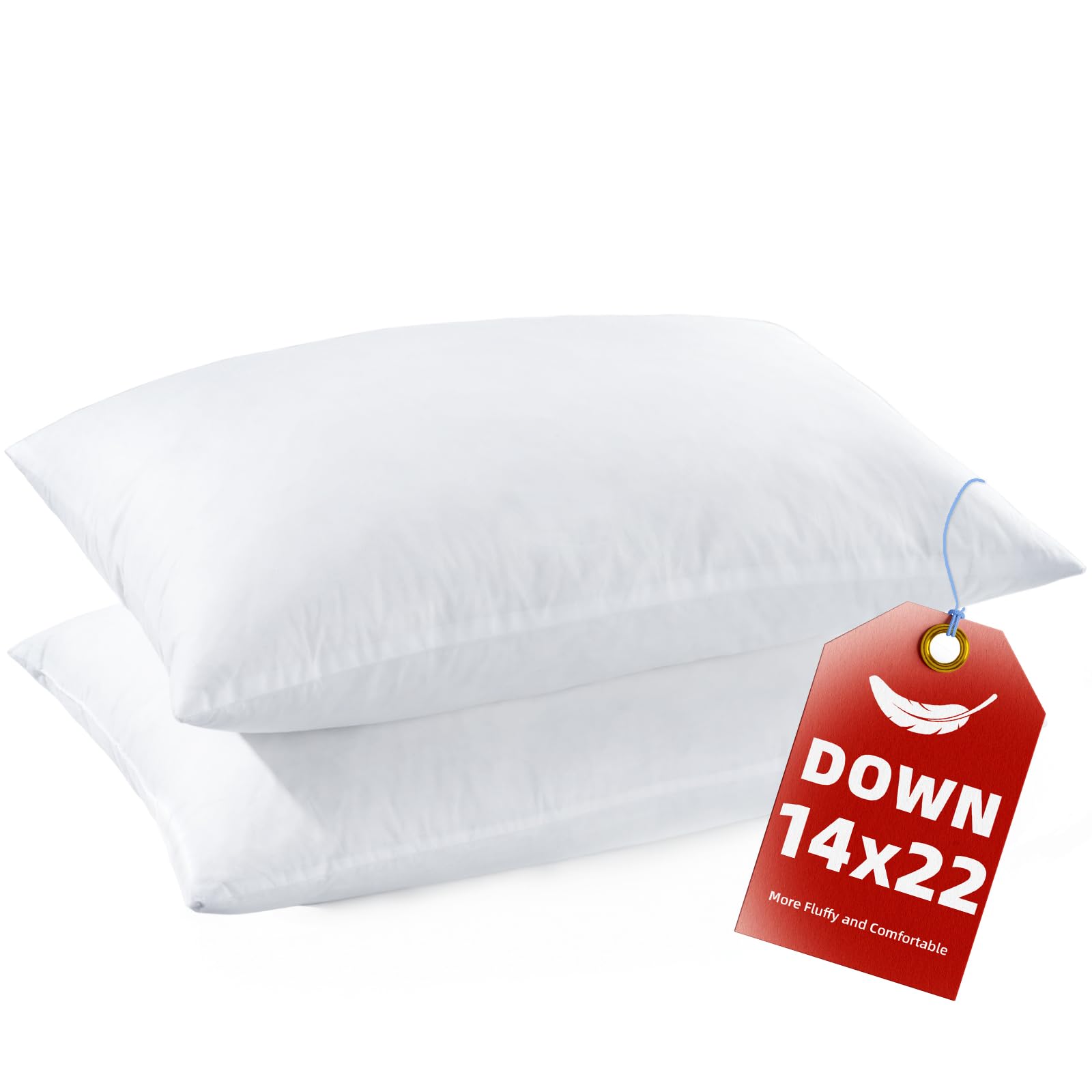 YSTHER Down Feather Throw Pillow Inserts 14x22 Set of 2 Firm Large Lumbar Pillows for Bed Decorative Couch Soft Pillows for Sleeping Indoor White Cotton Pillow Sofa Travel