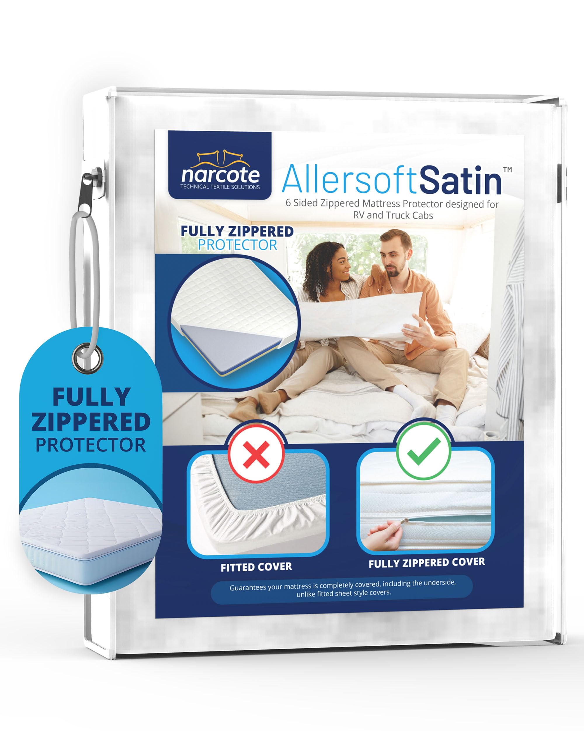 RV 6 Sided Zippered Mattress Protector with Secure Locking Zipper for 66x80 Olympic Queen. Creates a Natural Seal Around Your Mattress from Dust, Pet Dander, Pollen, Liquids & More. Oeko-Tex Certified