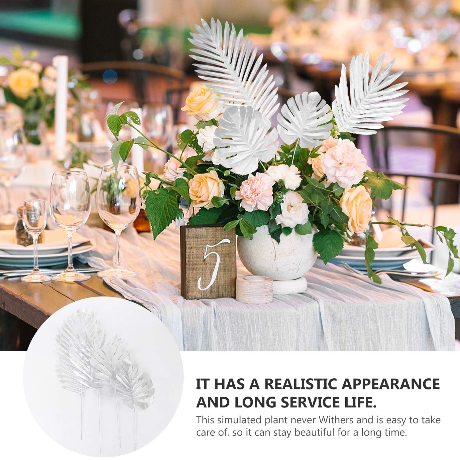 VALICLUD 24pcs Simulation Blade Artificial Leaf Party Artificial Leaves Golden Palm Leaves Floral Arrangement Leaf Picks Monstera Decor DIY Wreath Craft Supply Wedding Banquet Plastic Vase
