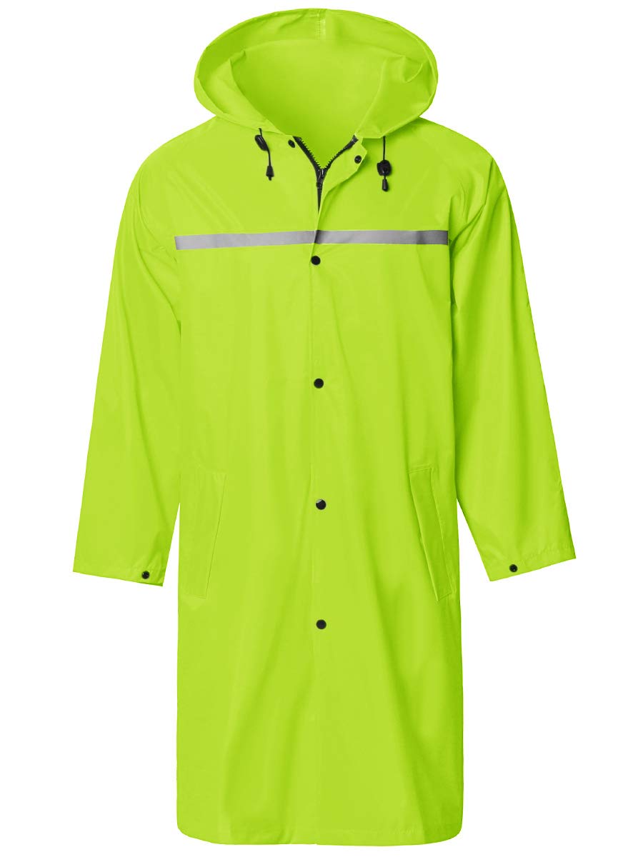 Mens Long Hooded Safety Rain Jacket Waterproof Emergency Raincoat Poncho(Green,XXL)