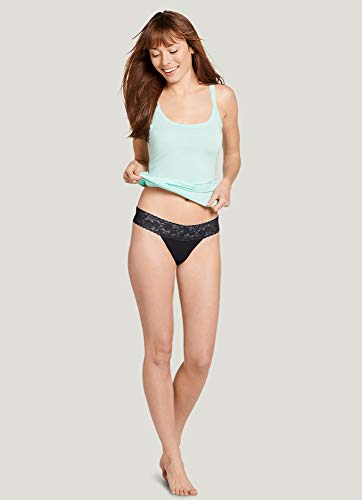 Jockey Women's Underwear Cotton Stretch Lace Thong, Black, M