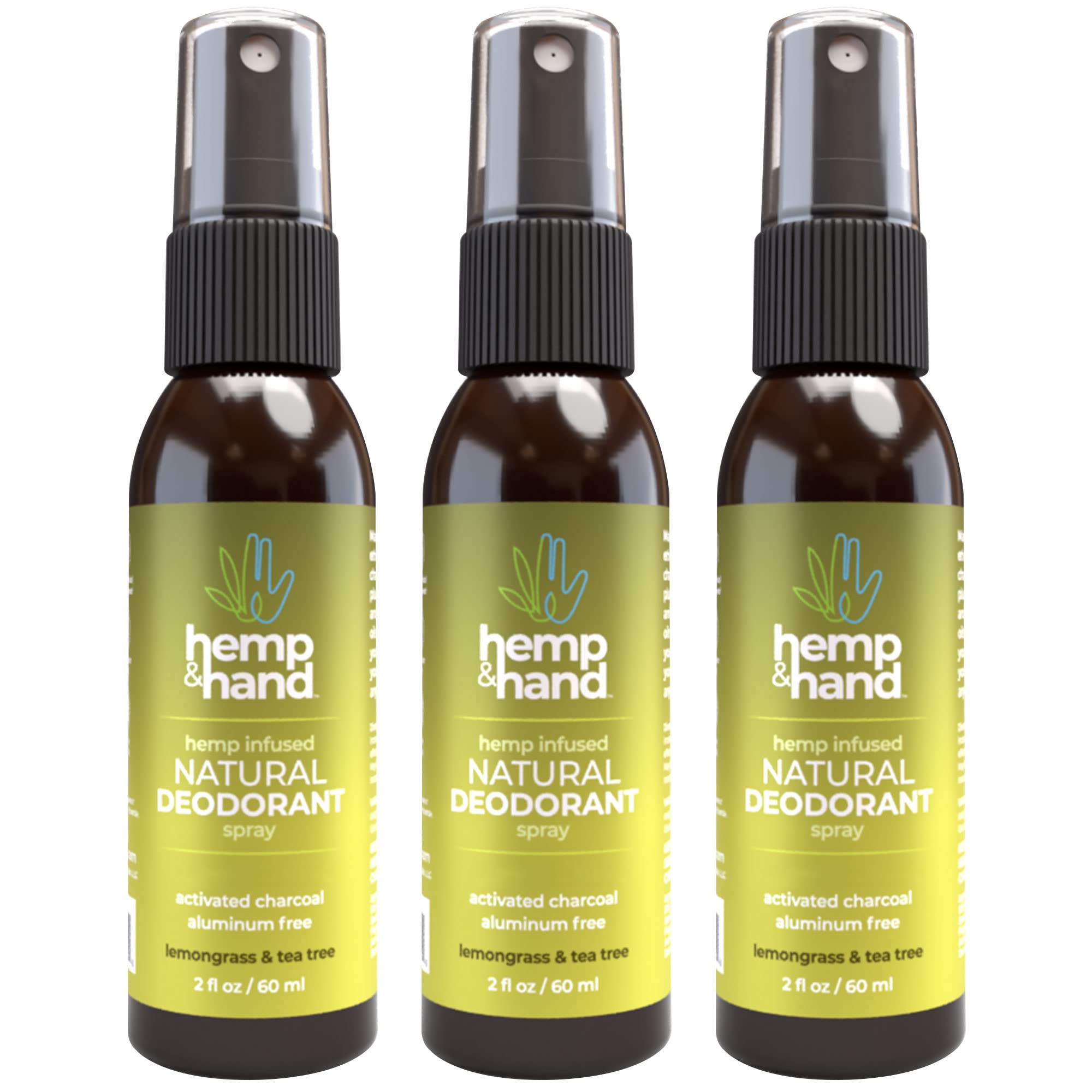 All Natural Hemp Deodorant Spray (Lemongrass & Tea Tree) for Women and Men with Activated Charcoal, Vegan and Aluminum Free (3-Pack) - by Hemp and Hand