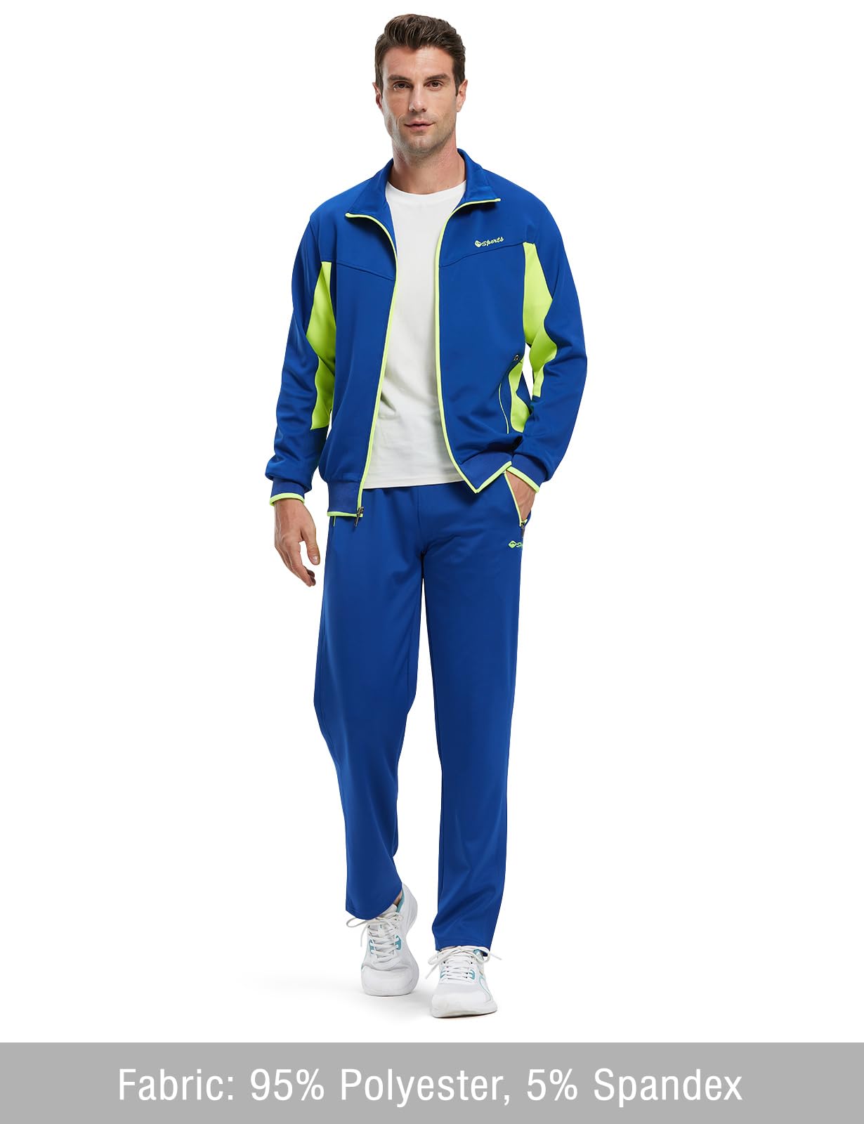 TBMPOY Men's Tracksuits Sweatsuits for Men Set Track Suits 2 Piece Casual Athletic Jogging Warm Up Full Zip Sweat Suits Royal Blue/Green XL