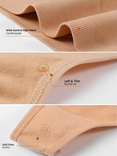 FINETOO 4 Pack High Waist Thongs for Women Breathable Underwear Soft Stretchy Nylon Spandex No Side Seam Panties(M)