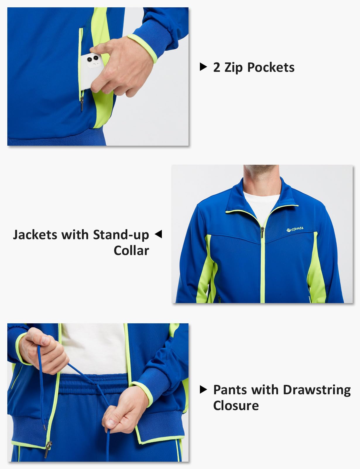 TBMPOY Men's Tracksuits Sweatsuits for Men Set Track Suits 2 Piece Casual Athletic Jogging Warm Up Full Zip Sweat Suits Royal Blue/Green XL