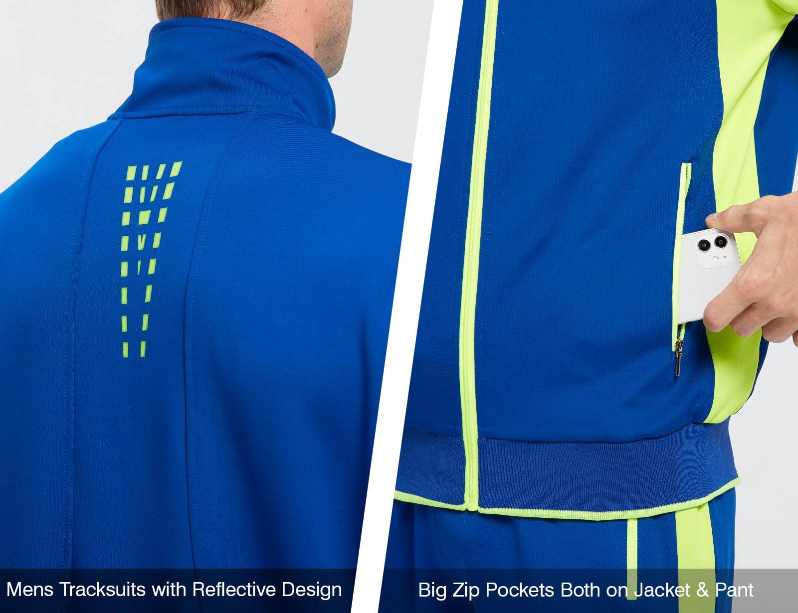 TBMPOY Men's Tracksuits Sweatsuits for Men Set Track Suits 2 Piece Casual Athletic Jogging Warm Up Full Zip Sweat Suits Royal Blue/Green XL