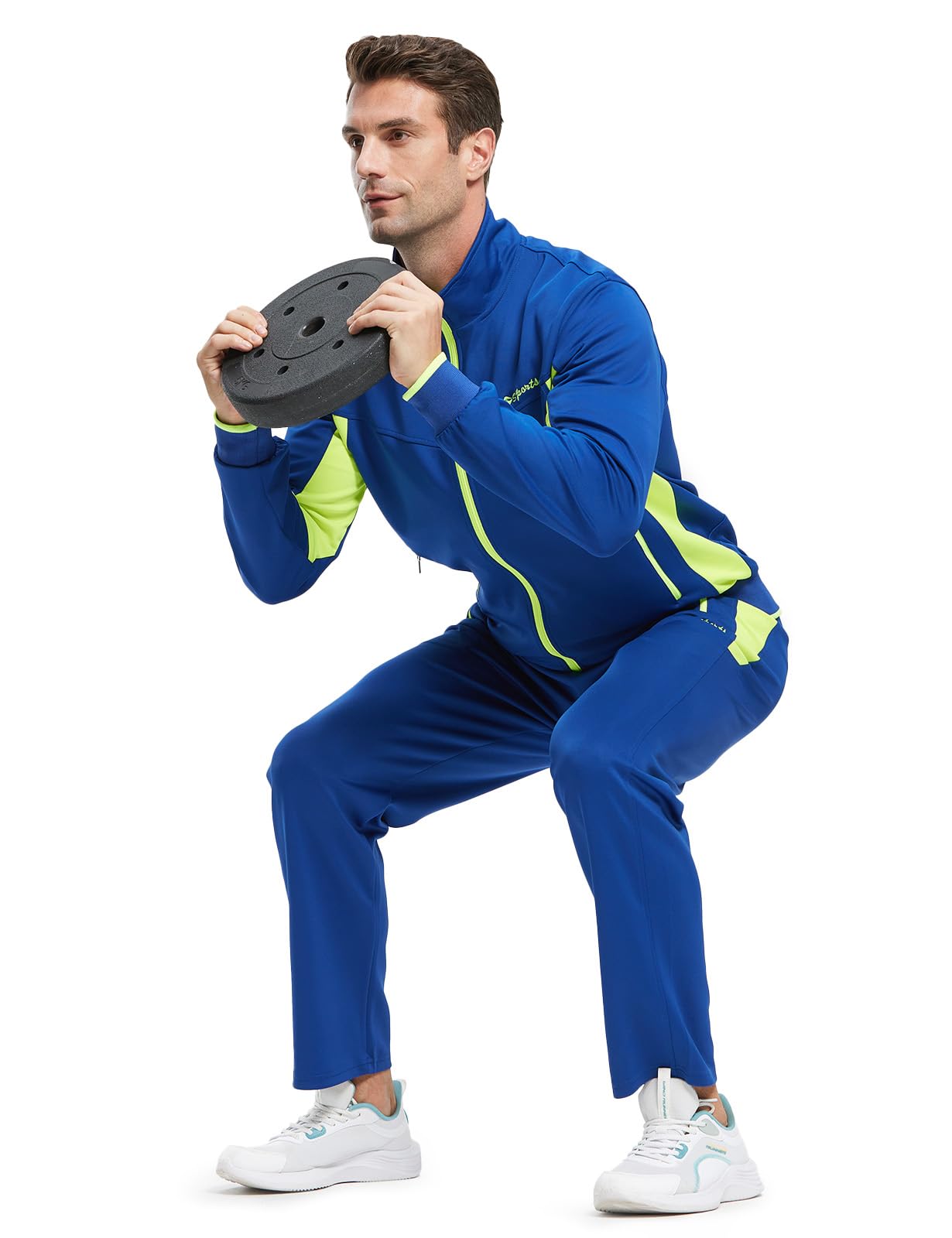 TBMPOY Men's Tracksuits Sweatsuits for Men Set Track Suits 2 Piece Casual Athletic Jogging Warm Up Full Zip Sweat Suits Royal Blue/Green XL