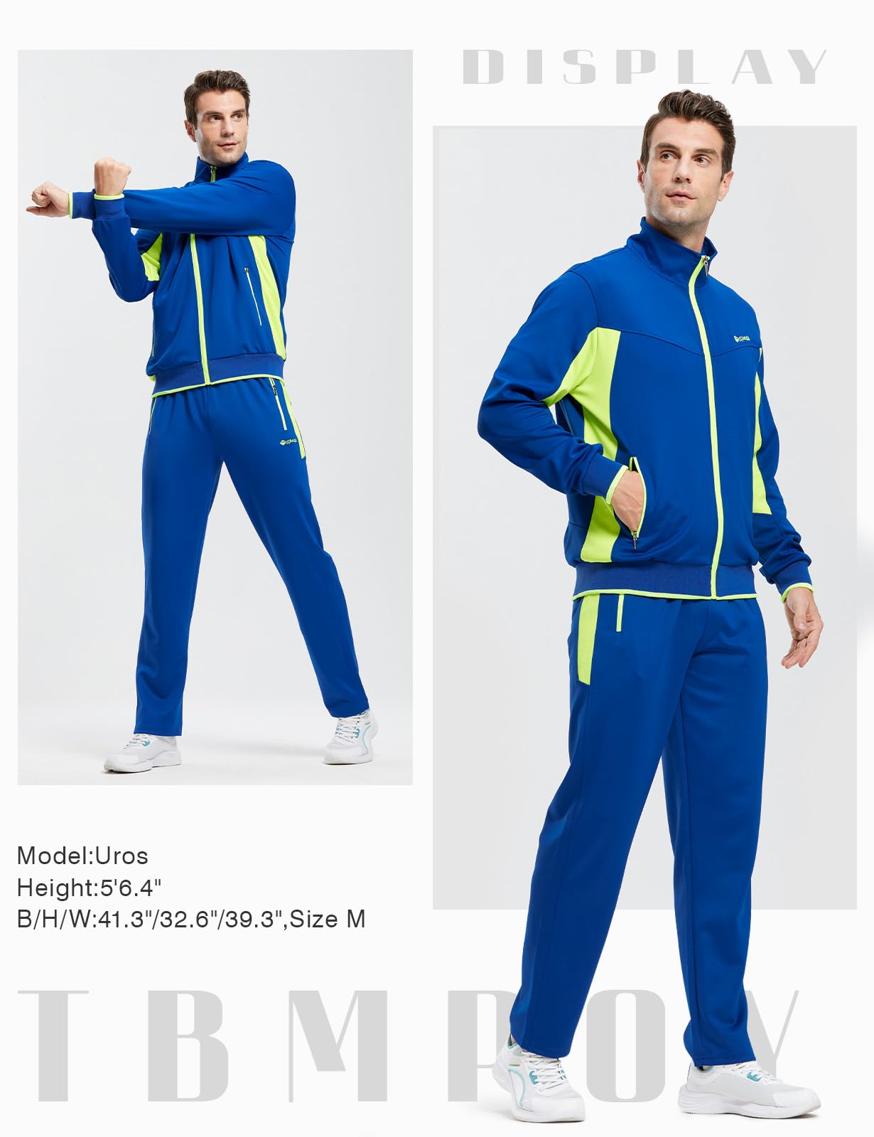 TBMPOY Men's Tracksuits Sweatsuits for Men Set Track Suits 2 Piece Casual Athletic Jogging Warm Up Full Zip Sweat Suits Royal Blue/Green XL