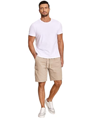 COOFANDY Men's Cargo Shorts Elastic Waist Relaxed Fit Cotton Casual Outdoor Lightweight Work Shorts with Multi Pockets