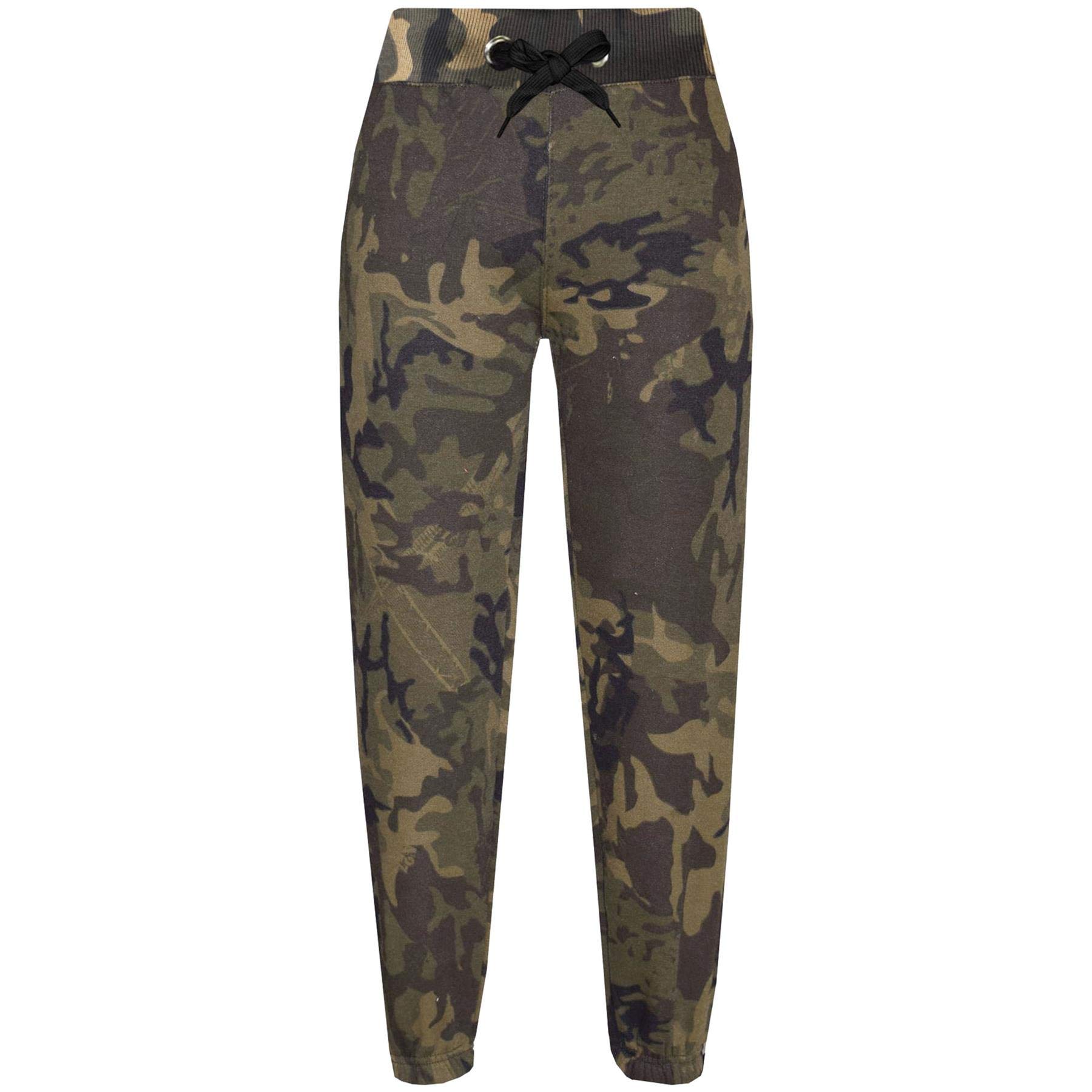 Kids Girls Boys Plain Tracksuit Hooded Hoodie Bottom Jog Suit Joggers 5-13 Years Camo Green