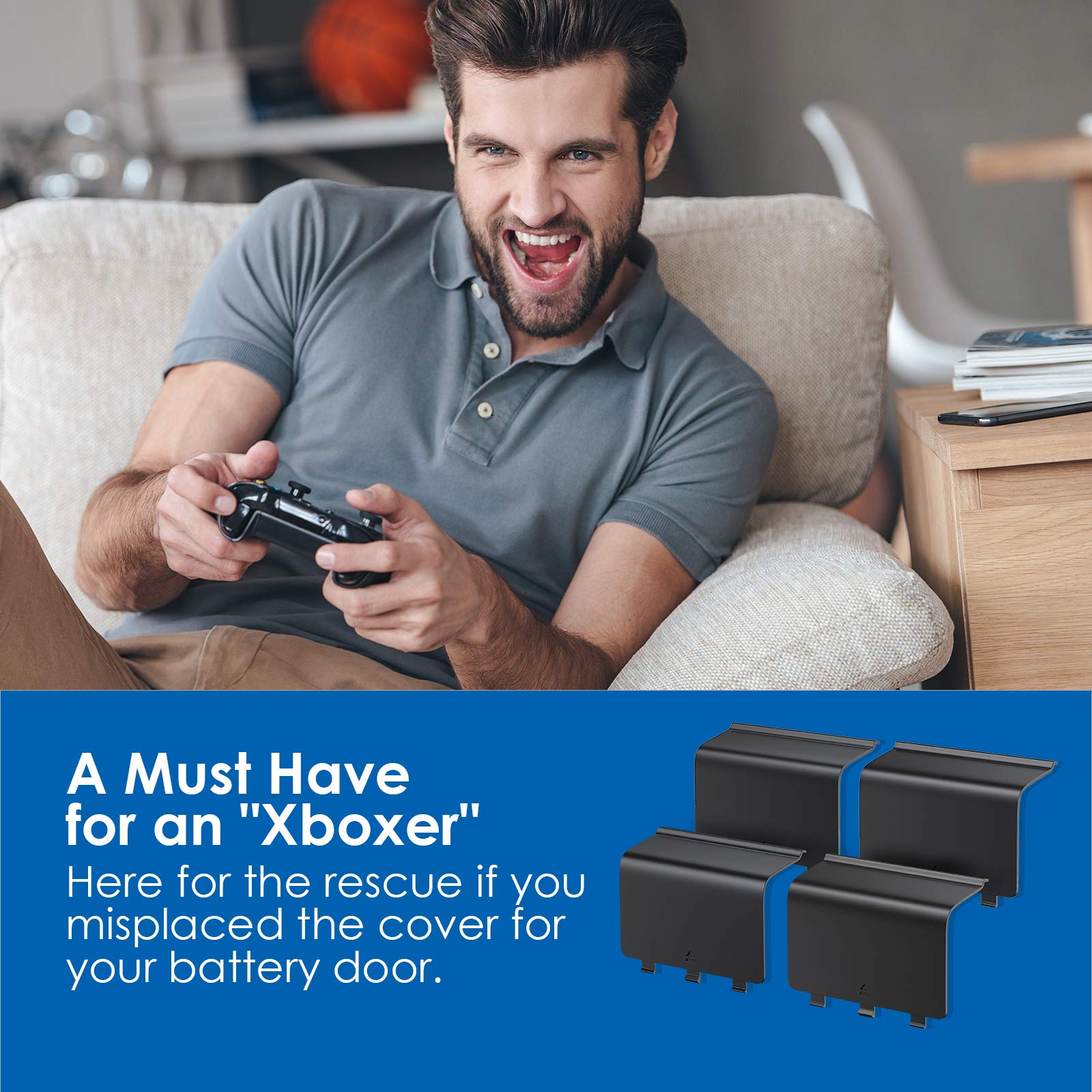 4 Pack Battery Back Cover for Xbox One/One S/One X Controller [NOT for Xbox Series X/S], Avorast Replacement Battery Back Shell Covers Compatible with Xbox One, One S, One X Controllers (Black)