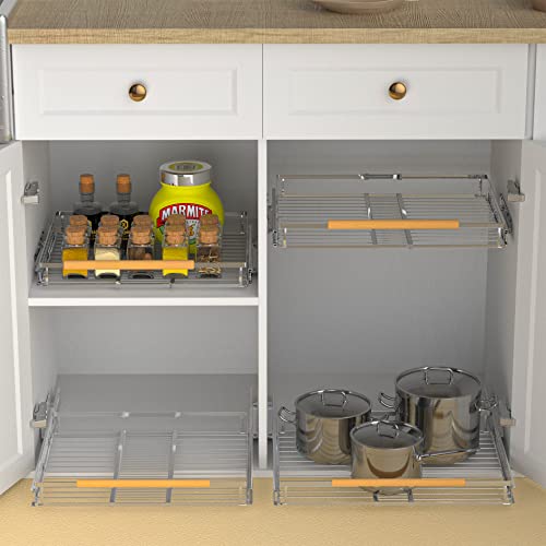 2Pack Improve Pull Out Cabinet Organizer, 16.3~26.3"W x 17"D Heavy Duty Slide Out Cabinet Drawers, Expandable Width Under Sink Organizers and Storage for Kitchen Cabinets,Bathroom, Bedroom (2 Pack)