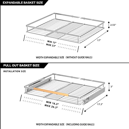 2Pack Improve Pull Out Cabinet Organizer, 16.3~26.3"W x 17"D Heavy Duty Slide Out Cabinet Drawers, Expandable Width Under Sink Organizers and Storage for Kitchen Cabinets,Bathroom, Bedroom (2 Pack)