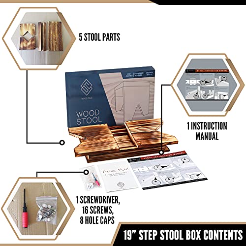 Adult Wooden Step Stool - Very Sturdy Adult Step Stool, Kitchen Step Stool, Bed Stool for High Beds,Great Wood Step Stool for Adults,Lightweight, Quality Eco Pine,Attractive & Easy Assemble 9 X 8 X 19