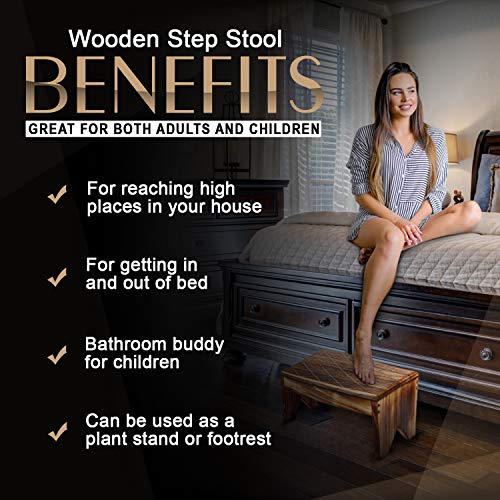 Adult Wooden Step Stool - Very Sturdy Adult Step Stool, Kitchen Step Stool, Bed Stool for High Beds,Great Wood Step Stool for Adults,Lightweight, Quality Eco Pine,Attractive & Easy Assemble 9 X 8 X 19
