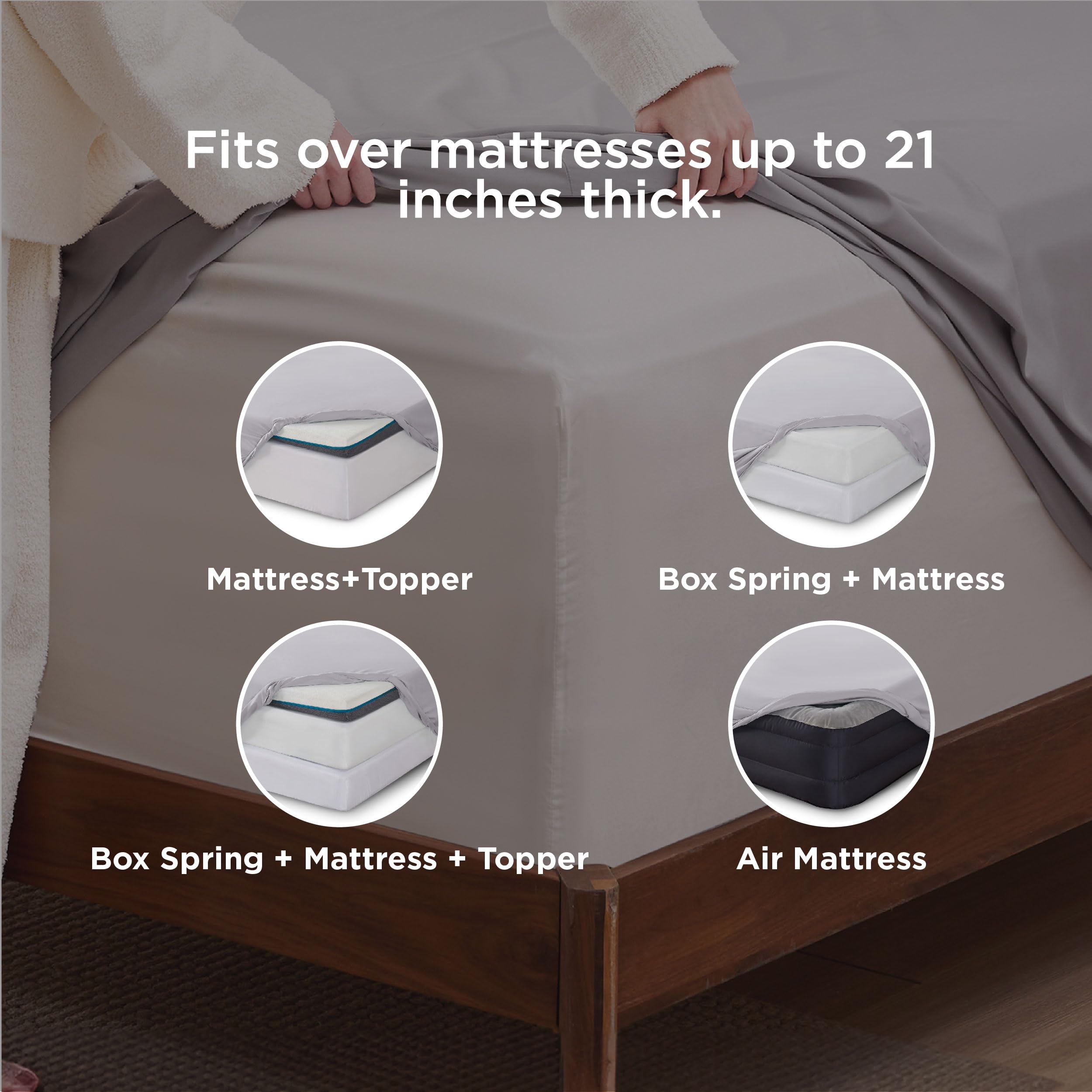 Bedsure Deep Pocket Full Size Bed Sheets Set - Fits Mattresses Up to 21 Inches Thick - 4 Piece GentleSoft™ Bed Sheets, Moisture Wicking, Cooling Bedsheet & Pillowcases, Easy & Secure Fit, Light Grey