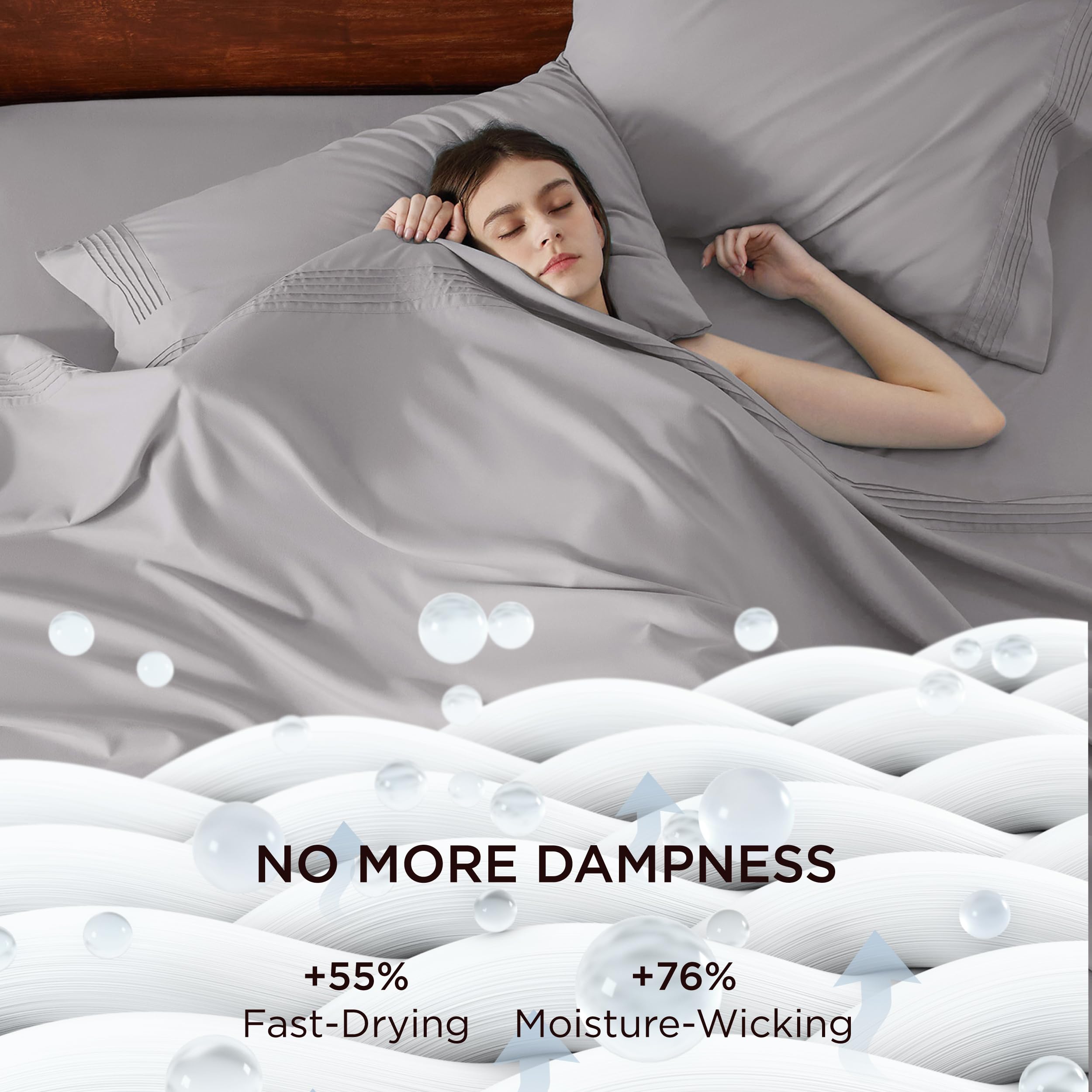 Bedsure Deep Pocket Full Size Bed Sheets Set - Fits Mattresses Up to 21 Inches Thick - 4 Piece GentleSoft™ Bed Sheets, Moisture Wicking, Cooling Bedsheet & Pillowcases, Easy & Secure Fit, Light Grey