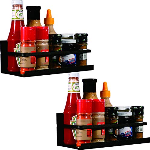 YCOCO Magnetic Spice Rack for Refrigerator,Single Tier Refrigerator Spice Storage Shelf,Easy to Install the Side of Refrigerator Can Hold spices,Salt,Pepper,Space Saving Black Pack of 2