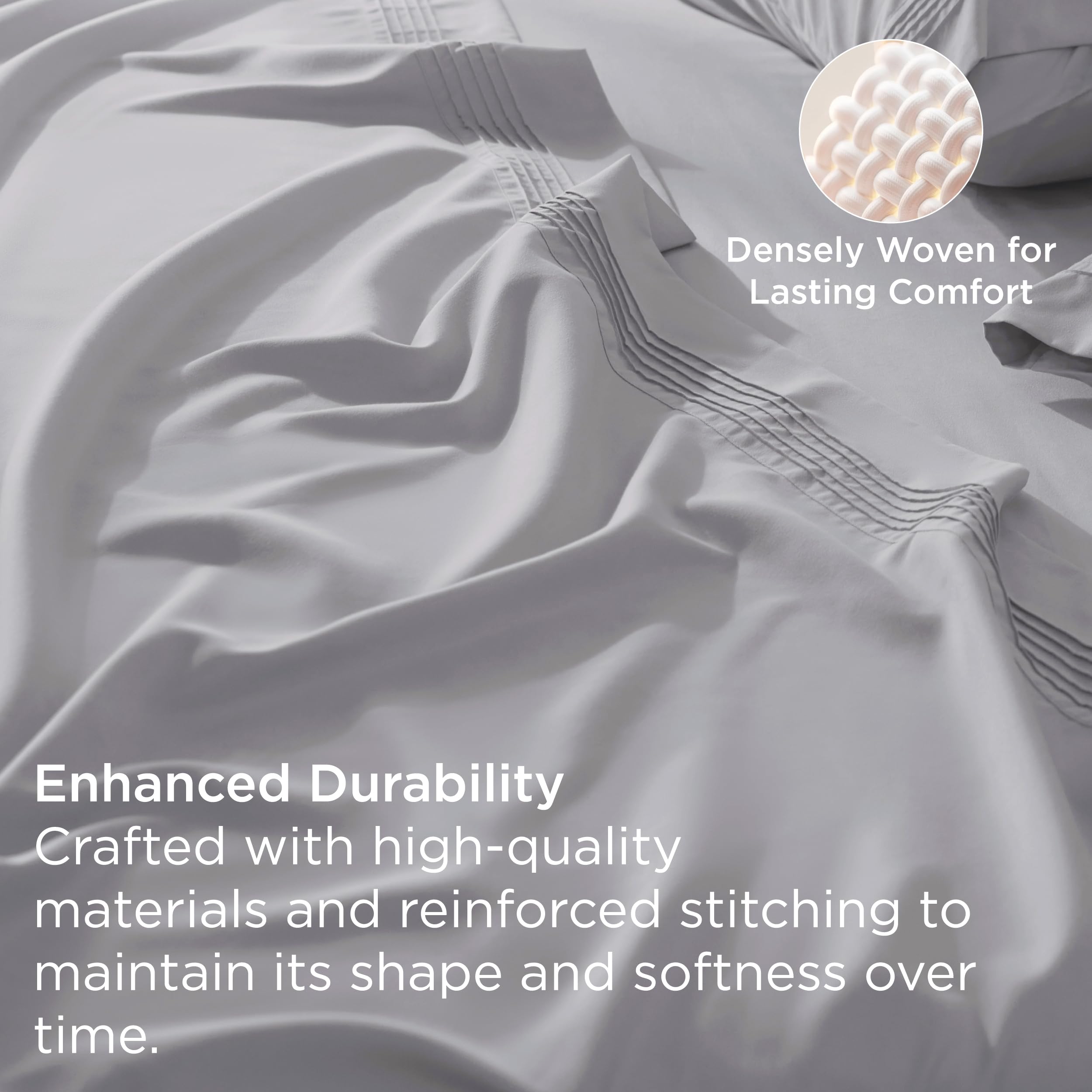 Bedsure Deep Pocket Full Size Bed Sheets Set - Fits Mattresses Up to 21 Inches Thick - 4 Piece GentleSoft™ Bed Sheets, Moisture Wicking, Cooling Bedsheet & Pillowcases, Easy & Secure Fit, Light Grey