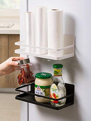 YCOCO Magnetic Spice Rack for Refrigerator,Single Tier Refrigerator Spice Storage Shelf,Easy to Install the Side of Refrigerator Can Hold spices,Salt,Pepper,Space Saving Black Pack of 2