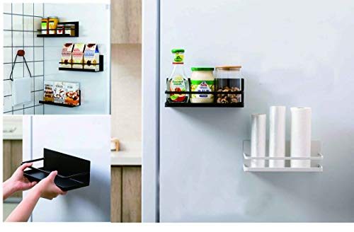 YCOCO Magnetic Spice Rack for Refrigerator,Single Tier Refrigerator Spice Storage Shelf,Easy to Install the Side of Refrigerator Can Hold spices,Salt,Pepper,Space Saving Black Pack of 2