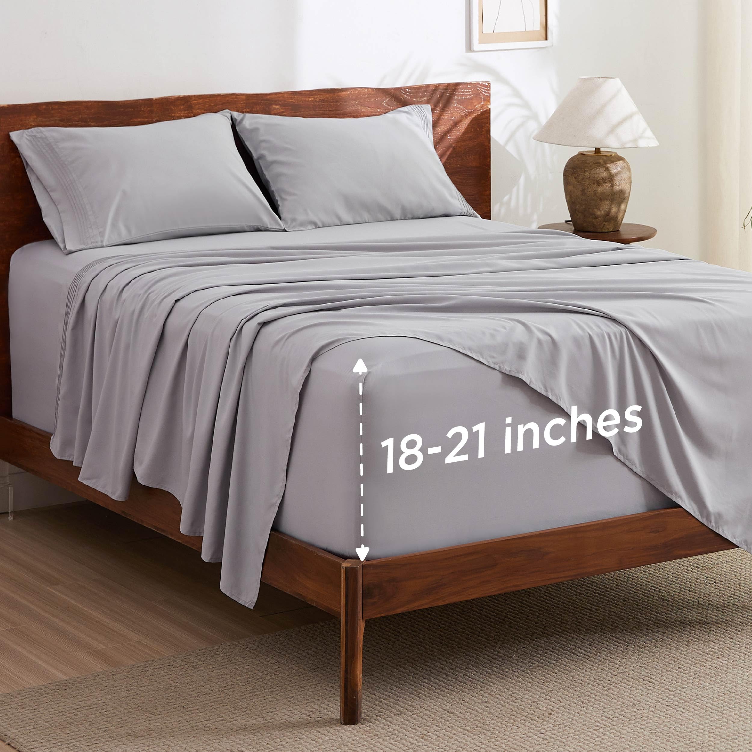 Bedsure Deep Pocket Full Size Bed Sheets Set - Fits Mattresses Up to 21 Inches Thick - 4 Piece GentleSoft⢠Bed Sheets, Moisture Wicking, Cooling Bedsheet & Pillowcases, Easy & Secure Fit, Light Grey