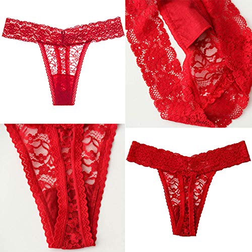 ZBORH Women's Sexy Lace Cheeky Thong Underwear Nylon Hipster See Through Panties Pack of 5(Medium) Multicolor