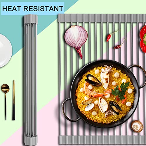 Haydyson Roll Up Dish Drying Rack, 17.5" x 15.7", Multipurpose Sink Drying Rack, Stainless Steel Sink Rack Dish Drainer Heat Resistant Dish Racks for Kitchen Counter