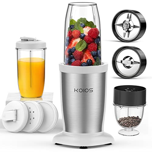 KOIOS PRO 850W Bullet Personal Blender for Shakes and Smoothies, Protein Drinks, 11 Pieces Set Blender for Kitchen Baby Food with Ultra Smooth 6-Edge Blade, Coffee Grinder for Beans, Nuts, Spices, 2x17 Oz + 10 Oz Large & Small To-Go Cups, 2 Spout Drinking