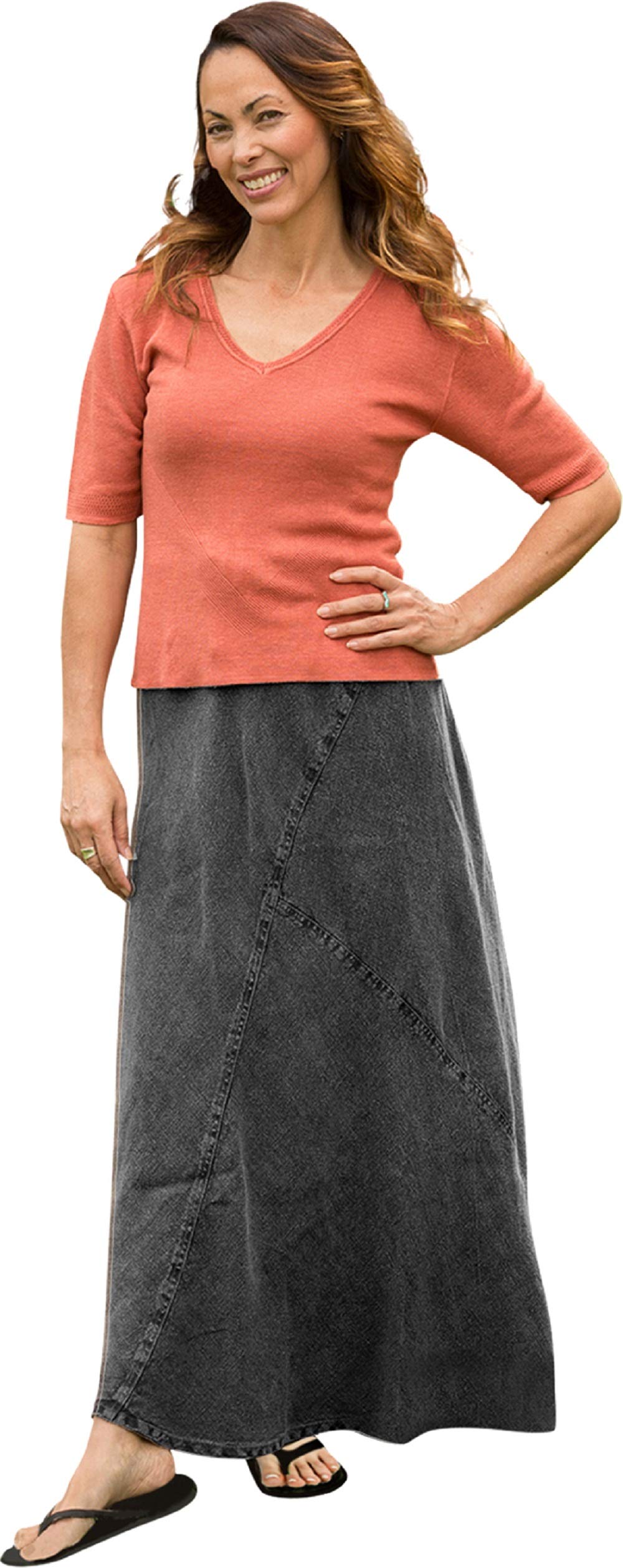 Dash Hemp Mishka Biased Cut Paneled Hemp Skirt Linen Elastic Waistband for Women's S-XL (Charcoal, Large)