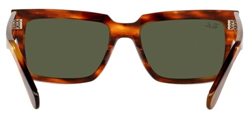 Ray-Ban Rb2191f Inverness Low Bridge Fit Rectangular Sunglasses, Striped Havana/Green, 55 mm