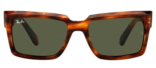 Ray-Ban Rb2191f Inverness Low Bridge Fit Rectangular Sunglasses, Striped Havana/Green, 55 mm