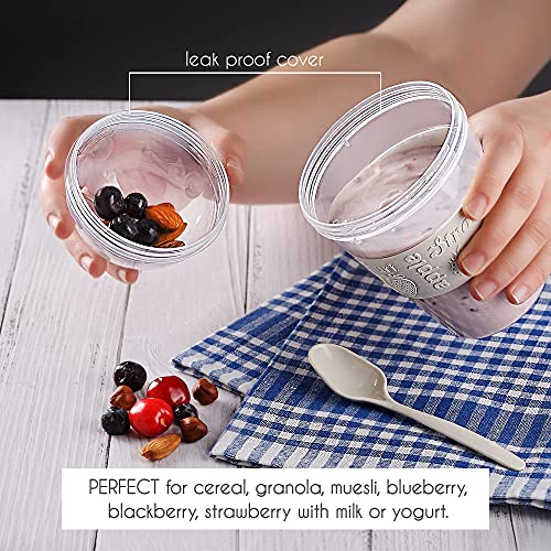 Crystalia Breakfast On the Go Cups, Take and Go Yogurt Cup with Topping Cereal or Oatmeal Container, Colorful Set of 4 (Large 20 oz)