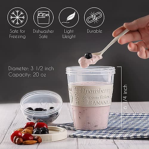 Crystalia Breakfast On the Go Cups, Take and Go Yogurt Cup with Topping Cereal or Oatmeal Container, Colorful Set of 4 (Large 20 oz)