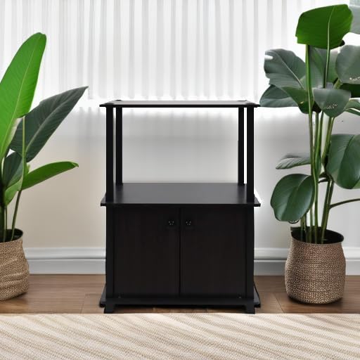 Freestanding Three Shelf Double Door Storage Floor Cabinet, Multi Room Use, Espresso Woodgrain Finish, No Tools Required, 23.75 Inch Width x 11.75 Inch Depth x 29.75 Inch Height