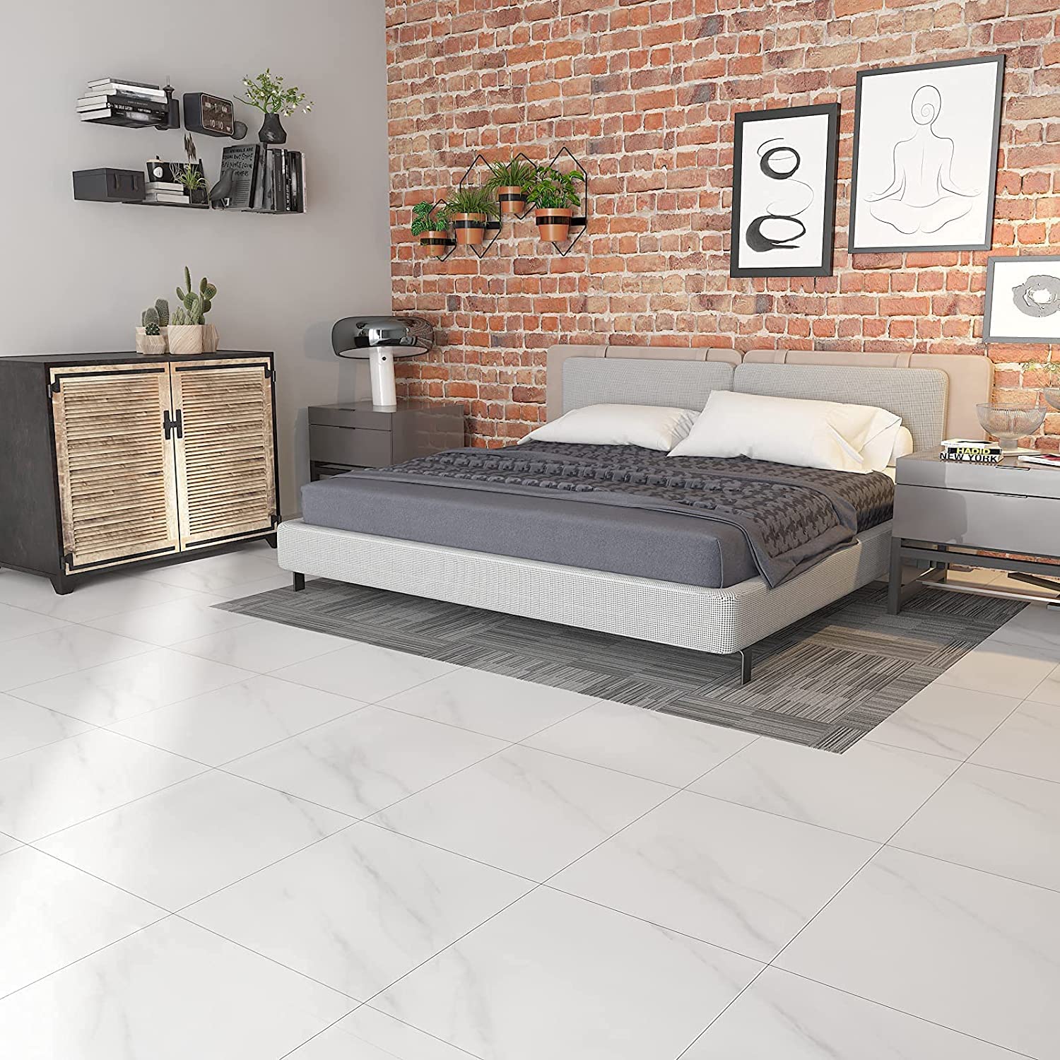 CHICHOME 16 Pack 12x12 Inch Peel and Stick Floor Tile Bathroom Waterproof White Marble Floor Tiles Self Adhesive Vinyl Flooring Removable Sticky Tiles Decorative for Floor Kitchen Bedroom Living Room