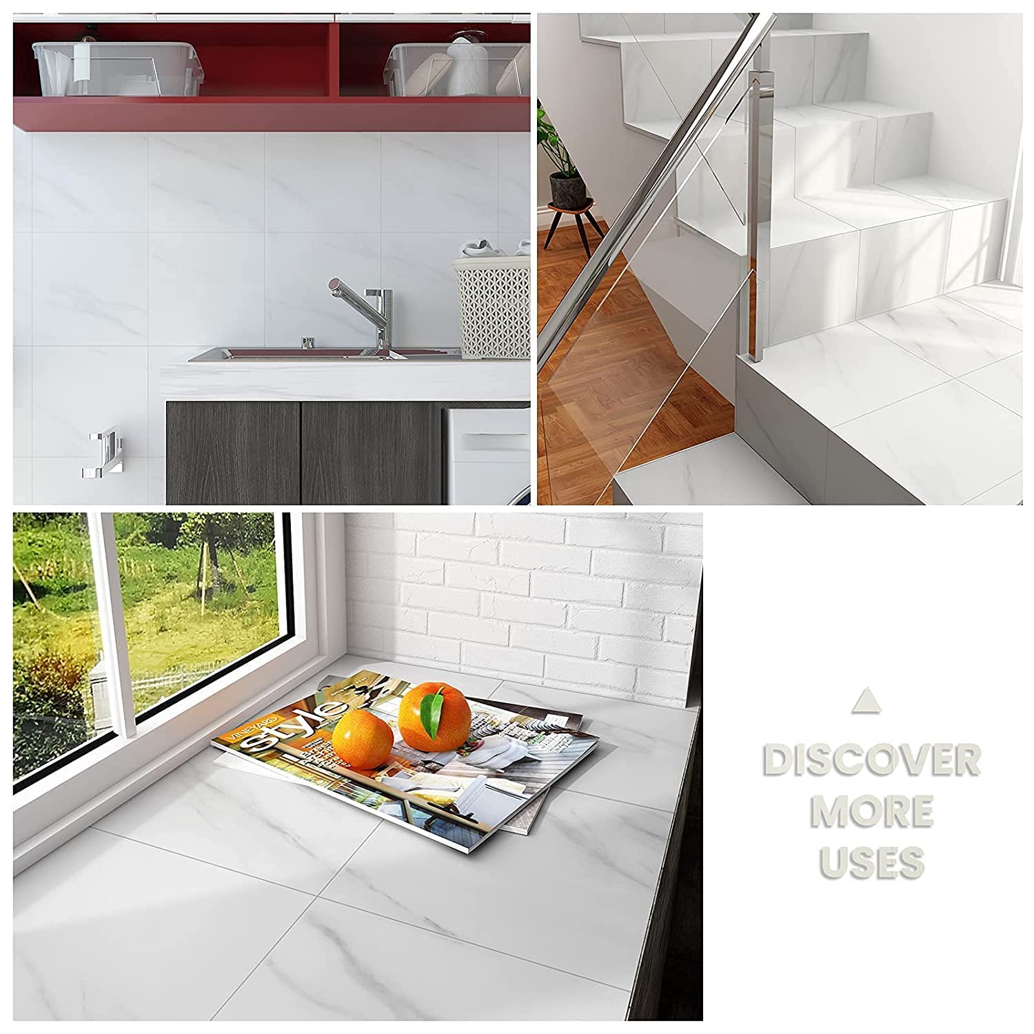 CHICHOME 16 Pack 12x12 Inch Peel and Stick Floor Tile Bathroom Waterproof White Marble Floor Tiles Self Adhesive Vinyl Flooring Removable Sticky Tiles Decorative for Floor Kitchen Bedroom Living Room