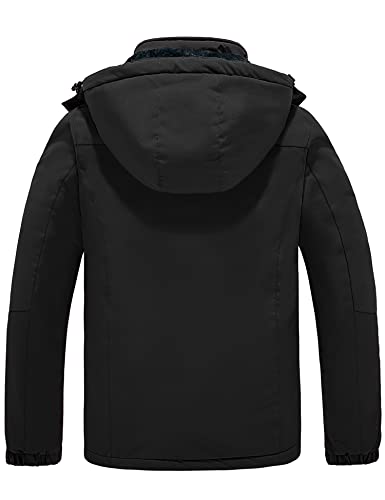 Skieer Men's Waterproof Snowboarding Coat Warm Quilted Ski Coat Windproof Short Winter Jacket(Black,X-Large)