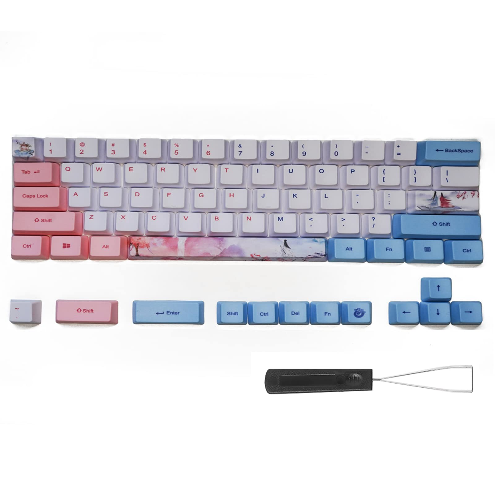 eboxer-1 73 Pcs Five-Faced Dyed Anime DIY Keycaps, PBT Keycap Set with Shaft Puller, for Mechanical Keyboards(Anime Keycaps)