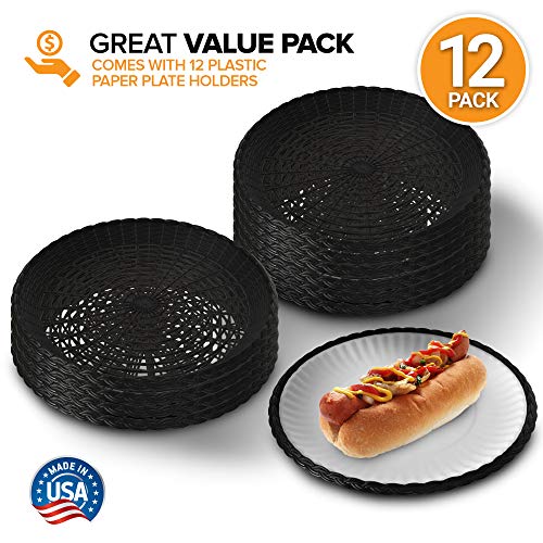 Stock Your Home 9β Paper Plate Holder in Black (12 Count) - Paper Plate Holders Plastic Heavy Duty - Plastic Paper Plate Holder - Woven Paper Plate Holder - Paper Plate Holders Reusable