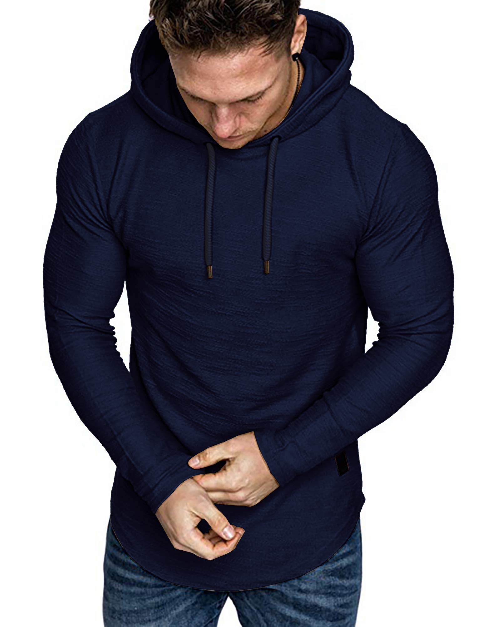 Lexiart Mens Fashion Athletic Hoodies Sport Sweatshirt Solid Color Fleece Pullover Navy Large