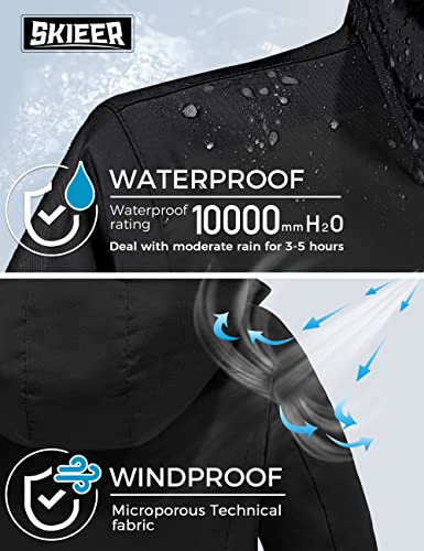 Skieer Men's Waterproof Snowboarding Coat Warm Quilted Ski Coat Windproof Short Winter Jacket(Black,X-Large)