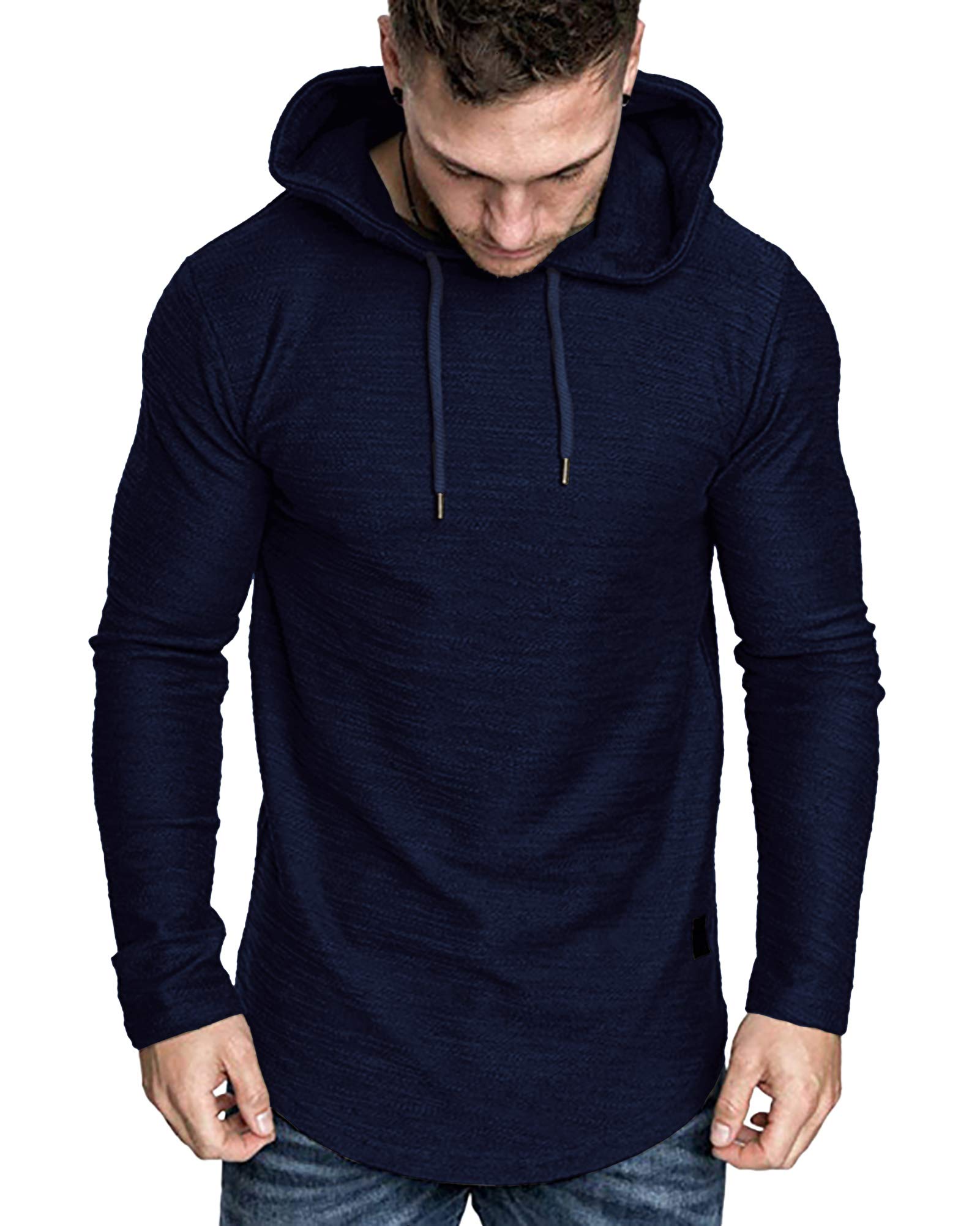 Lexiart Mens Fashion Athletic Hoodies Sport Sweatshirt Solid Color Fleece Pullover Navy Large