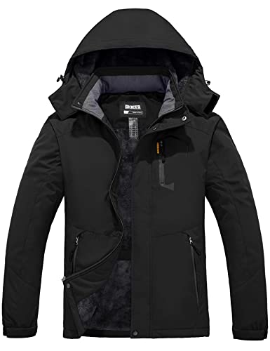 Skieer Men's Waterproof Snowboarding Coat Warm Quilted Ski Coat Windproof Short Winter Jacket(Black,X-Large)