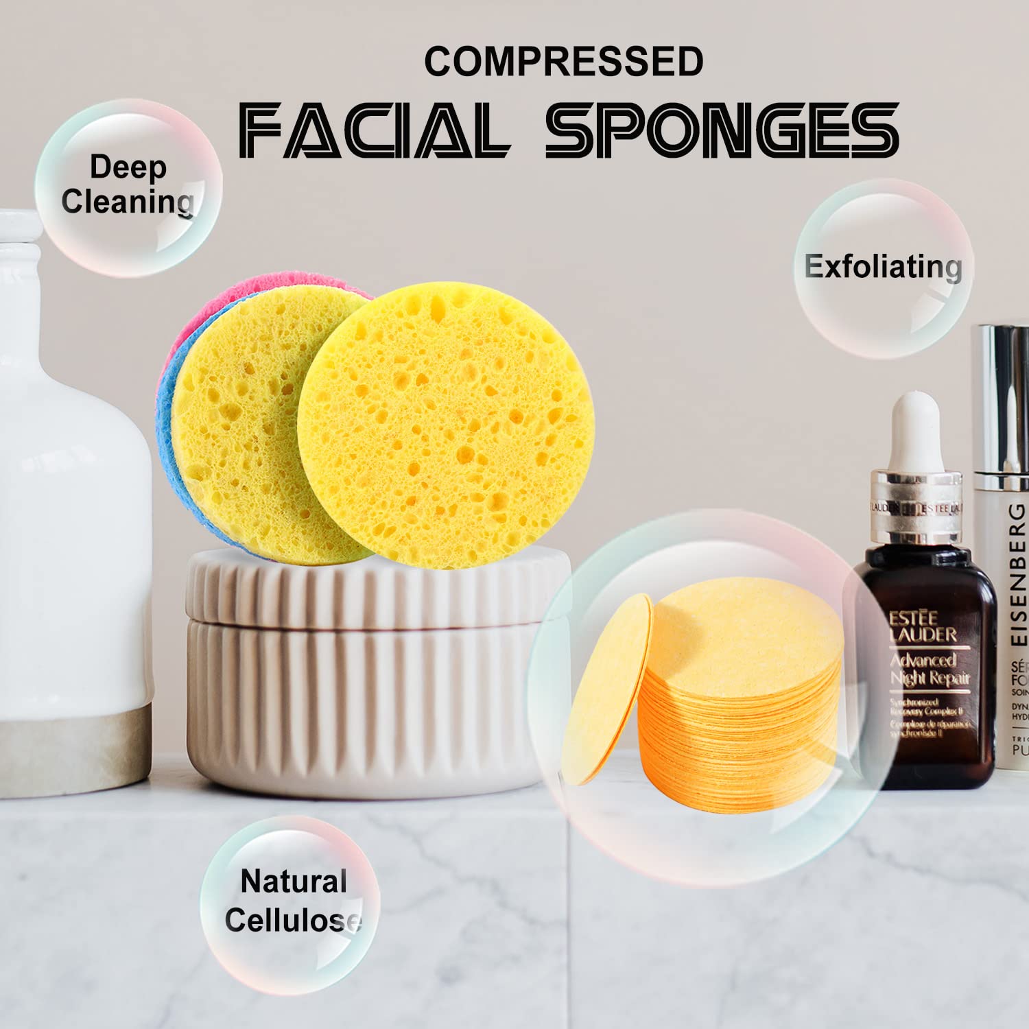 METUUTER 50 PCS Compressed Facial Sponges for Estheticians- 100% Natural Cellulose Face Sponge Professional Cosmetic Spa Sponges for Face Cleansing, Massage, Pore Exfoliating, Mask, Makeup Removal