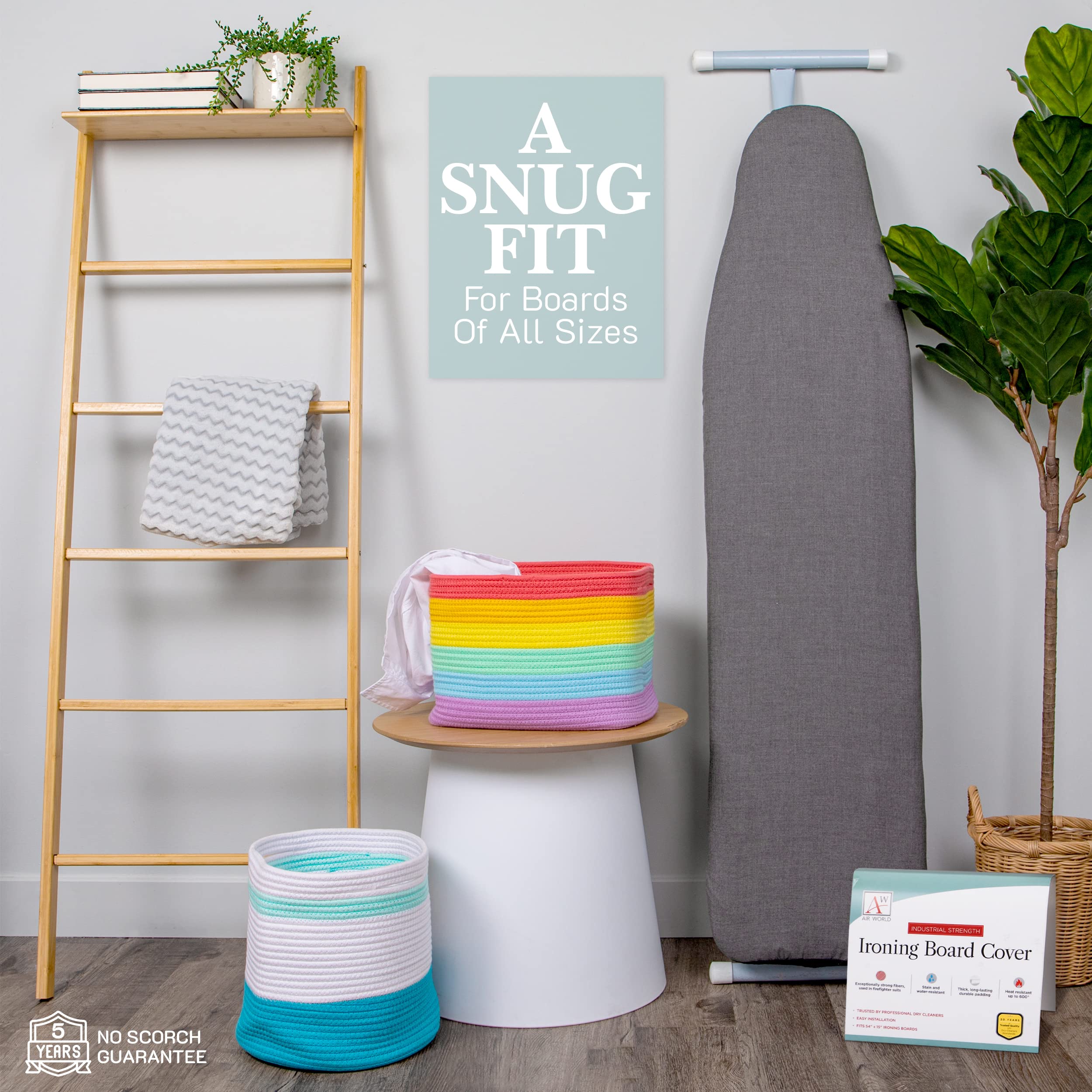 Air World Ironing Board Cover – Heavy Duty Ironing Board Pad with Adjustable Elastic Skirt, Bonus Hook & Loop Fasteners for 15X54 - Stain & Heat Resistant Iron Board Protective Cover