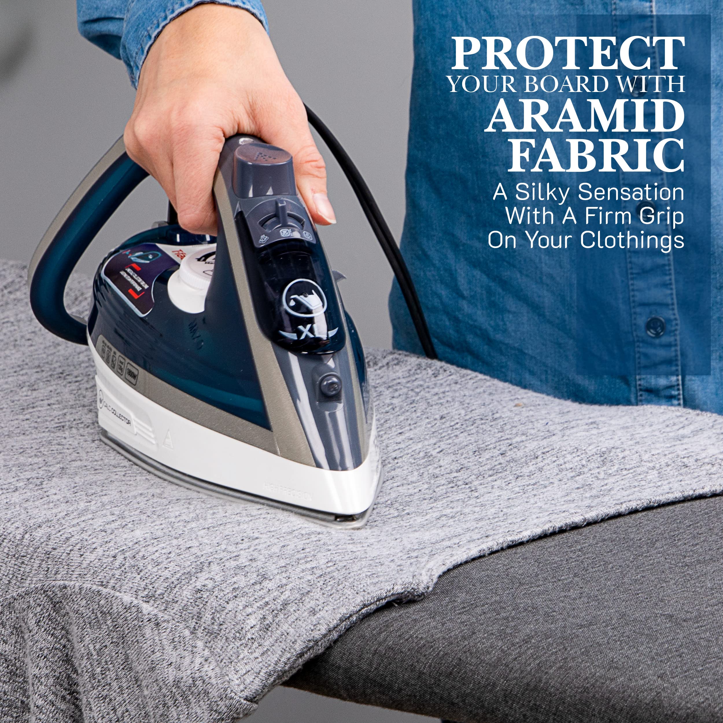 Air World Ironing Board Cover – Heavy Duty Ironing Board Pad with Adjustable Elastic Skirt, Bonus Hook & Loop Fasteners for 15X54 - Stain & Heat Resistant Iron Board Protective Cover