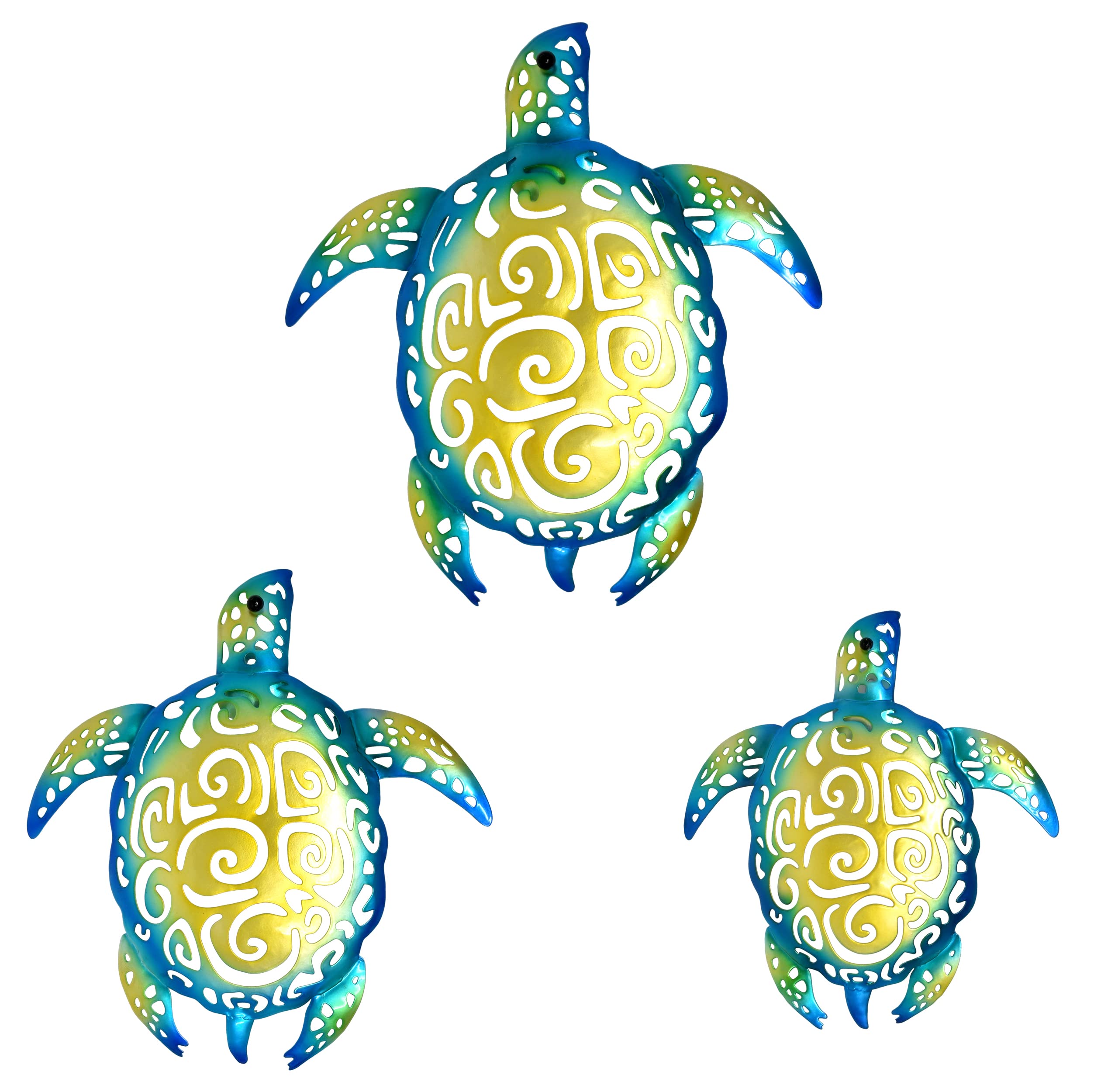 Gift Boutique Coastal Sea Turtle Metal Art Sculpture Wall Decor Set of 3 Decorative Hanging Tropical Turtles for Home Outdoor Backyard Porch Garden Yard Patio Lawn Fence Decorations