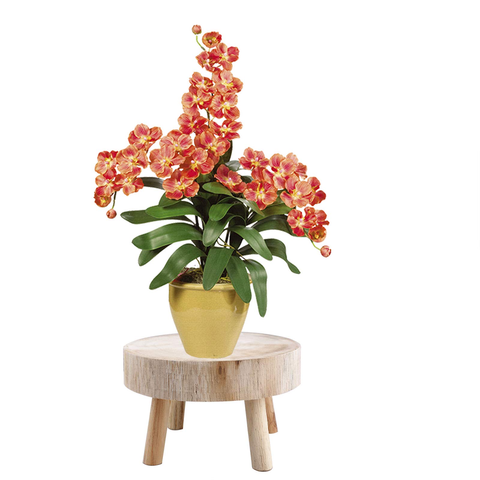 UNIE Mini Wooden Stool Round Garden Flower Display Stand Decorative Short Stool for Indoor Outdoor Office Dining Room
